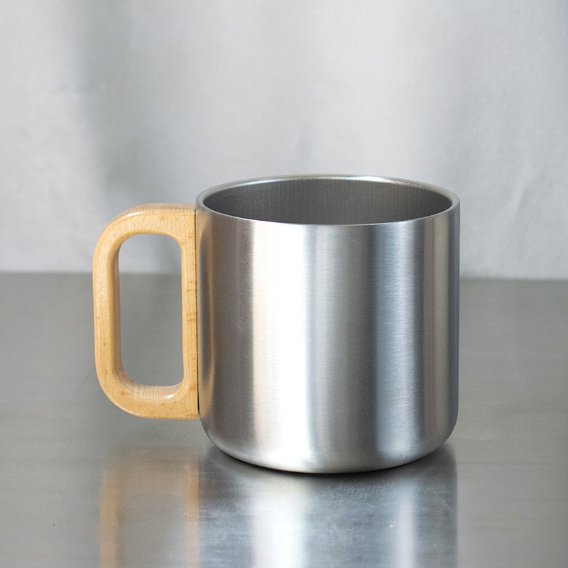 400ml Stainless Steel Mug with Wood Handle and Lid - Stainless Steel ...